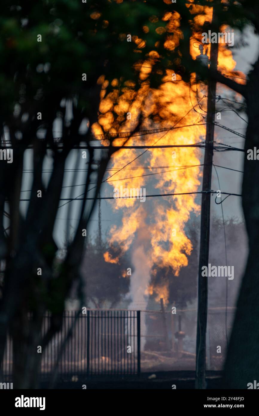 La Porte, USA. 16th Sep, 2024. A natural gas pipeline on the border of ...