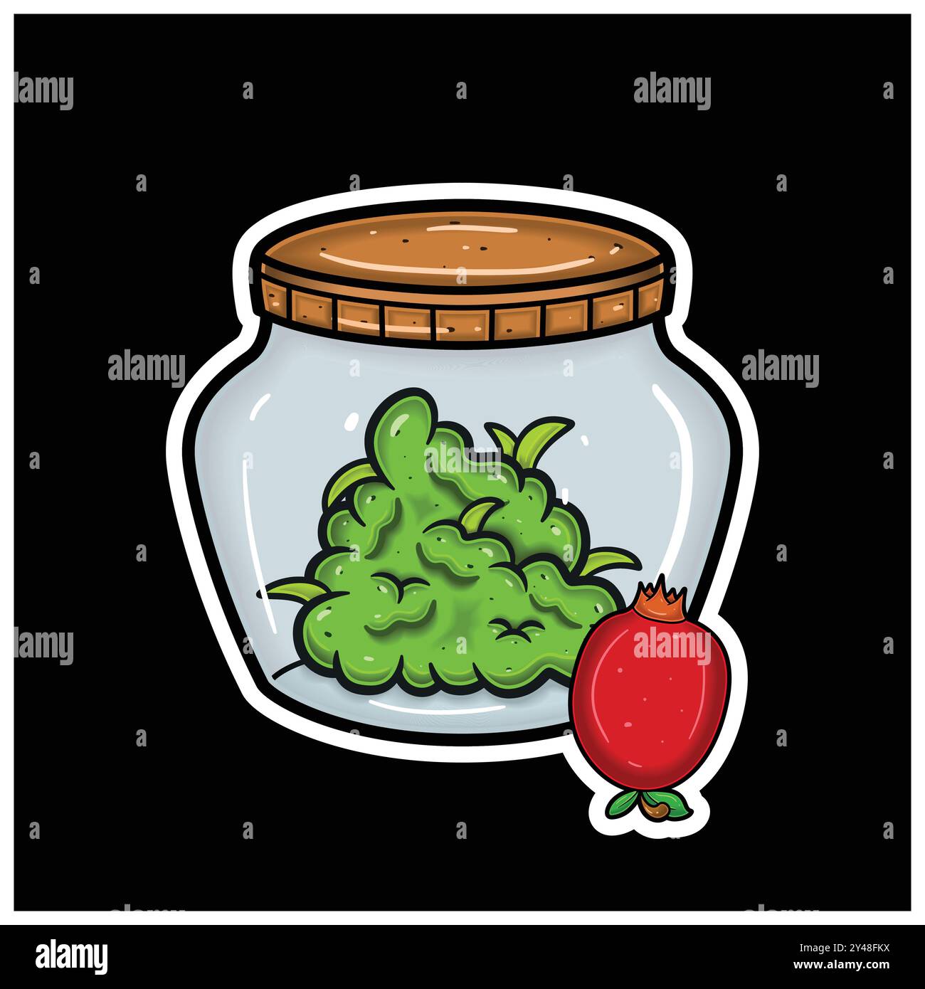 Pomegranate Fruit Flavor With Cartoon Mascot of Weed Bud On Jar. For ...