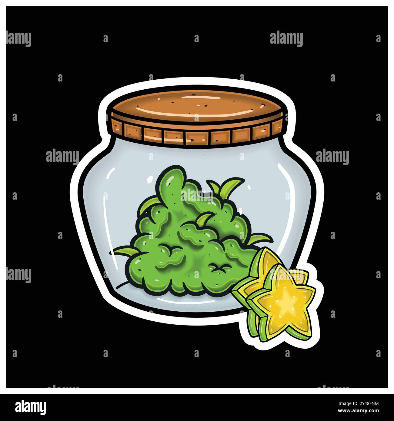 Star Fruit Flavor With Cartoon Mascot of Weed Bud On Jar. For Sticker ...