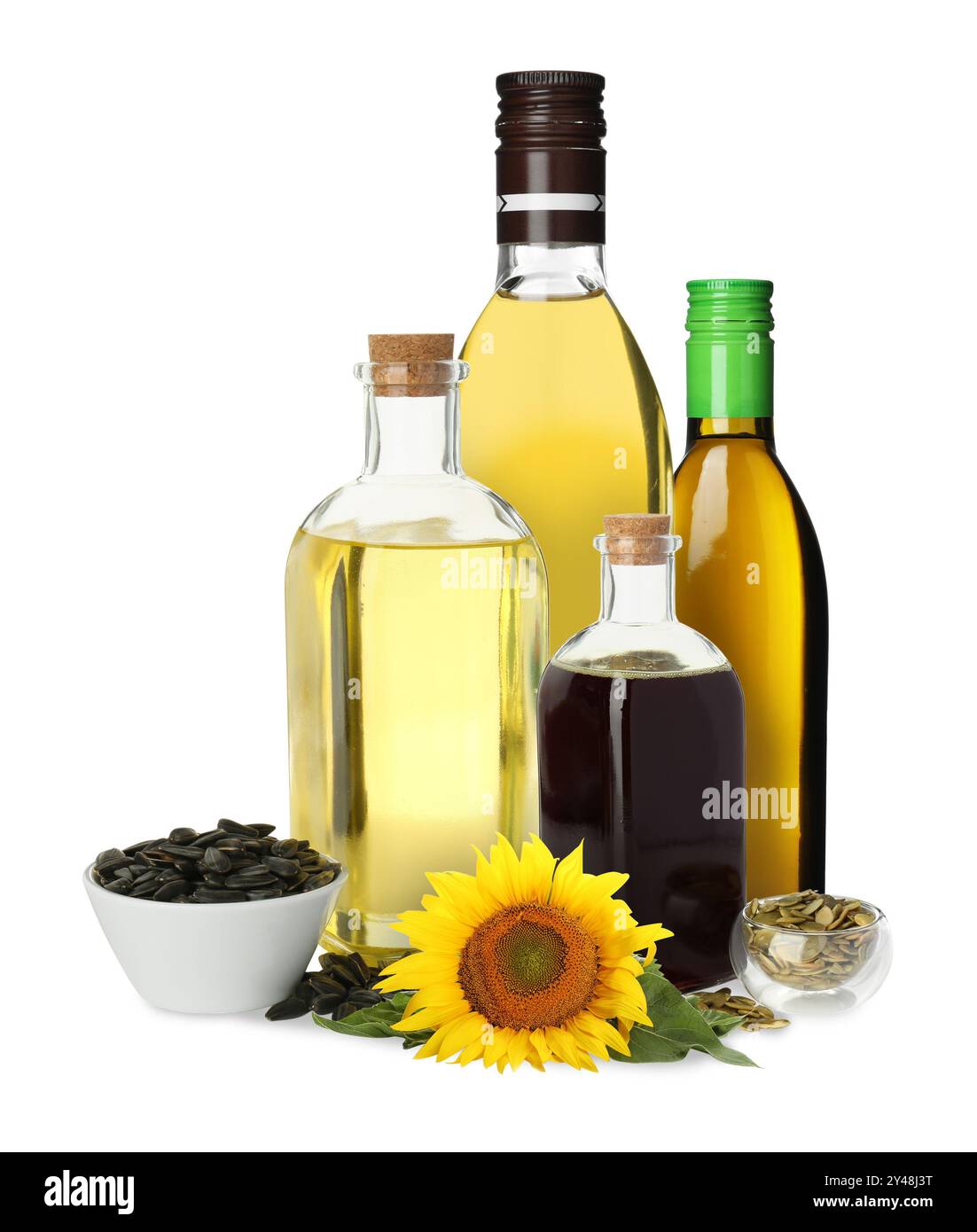 Vegetable fats. Set of different oils and ingredients isolated on white ...