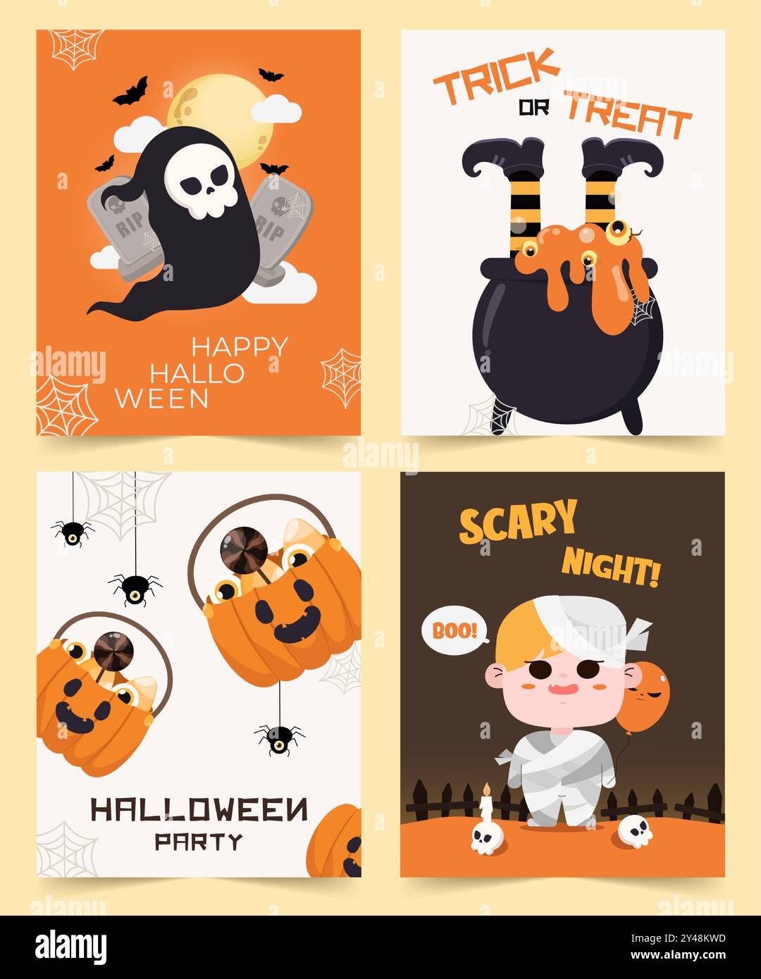 Halloween theme poster designs with characters and decorations. Vector ...