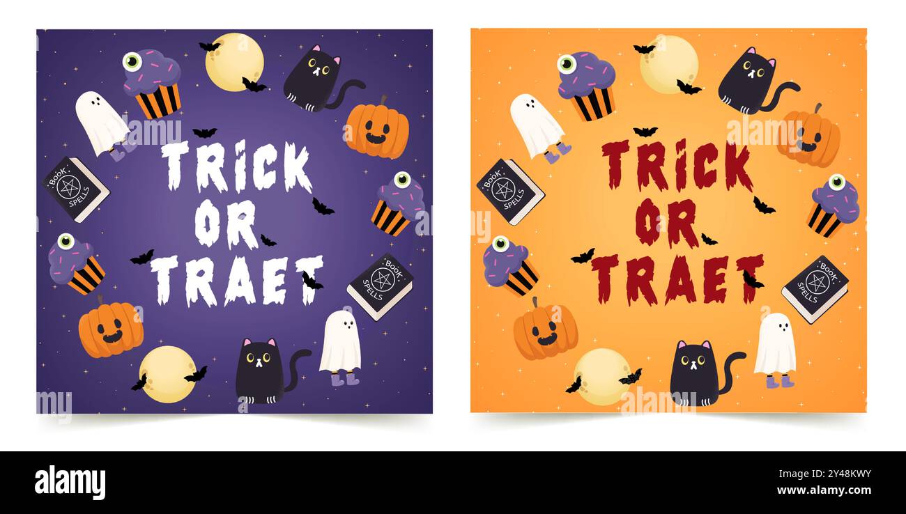 Halloween trick or treat banner design set. Vector illustrations Stock ...