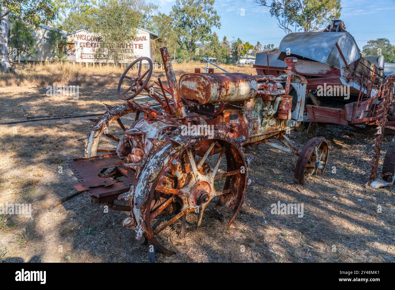 Old steel wheeled tractor in Wowan, queensland, australia Stock Photo ...