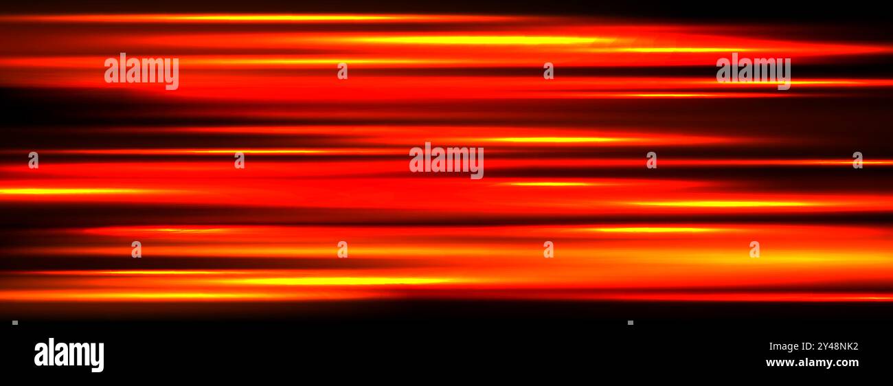 Neon glowing horizontal stripes background. Bright red hot speed light ...