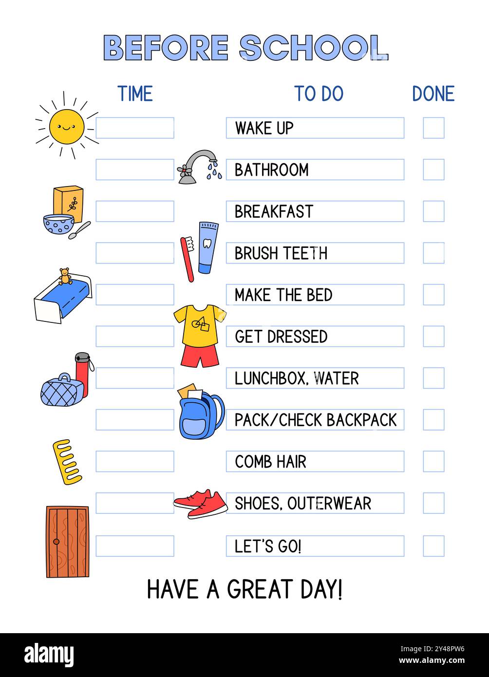 School daily routine checklist hi-res stock photography and images - Alamy