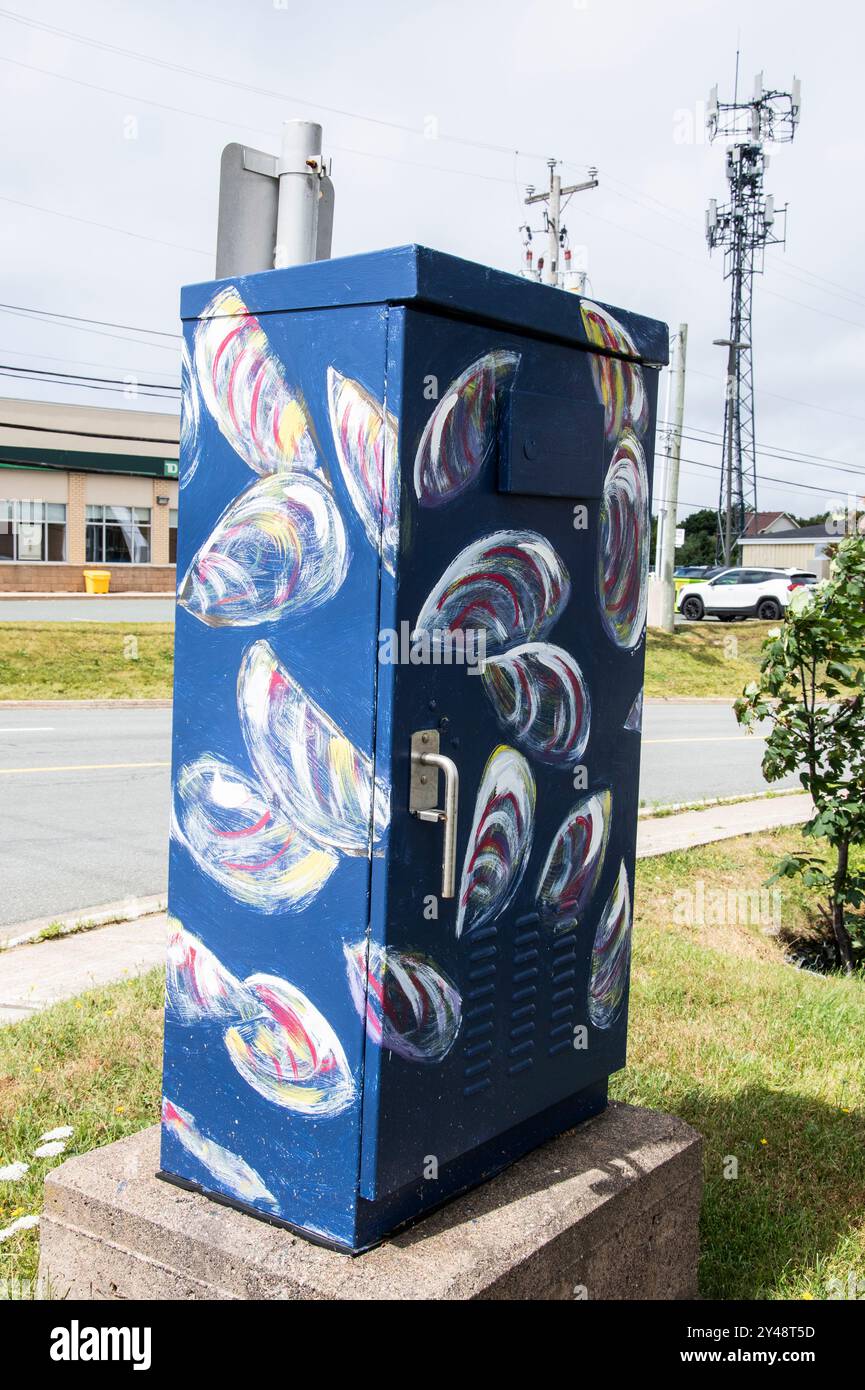 Mussel shells mural on electrical traffic control box in Conception Bay ...