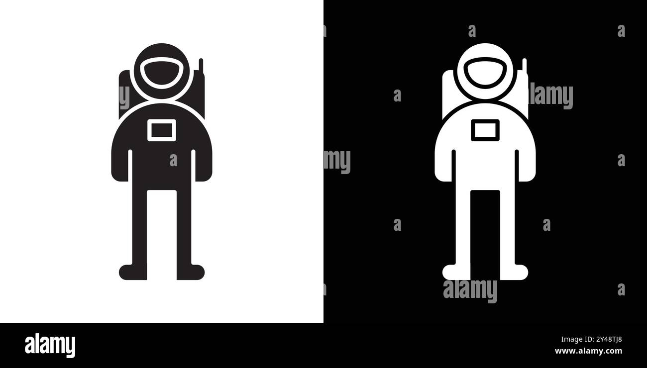 Astronaut or cosmonaut icon Black line art vector in black and white outline set collection sign ...