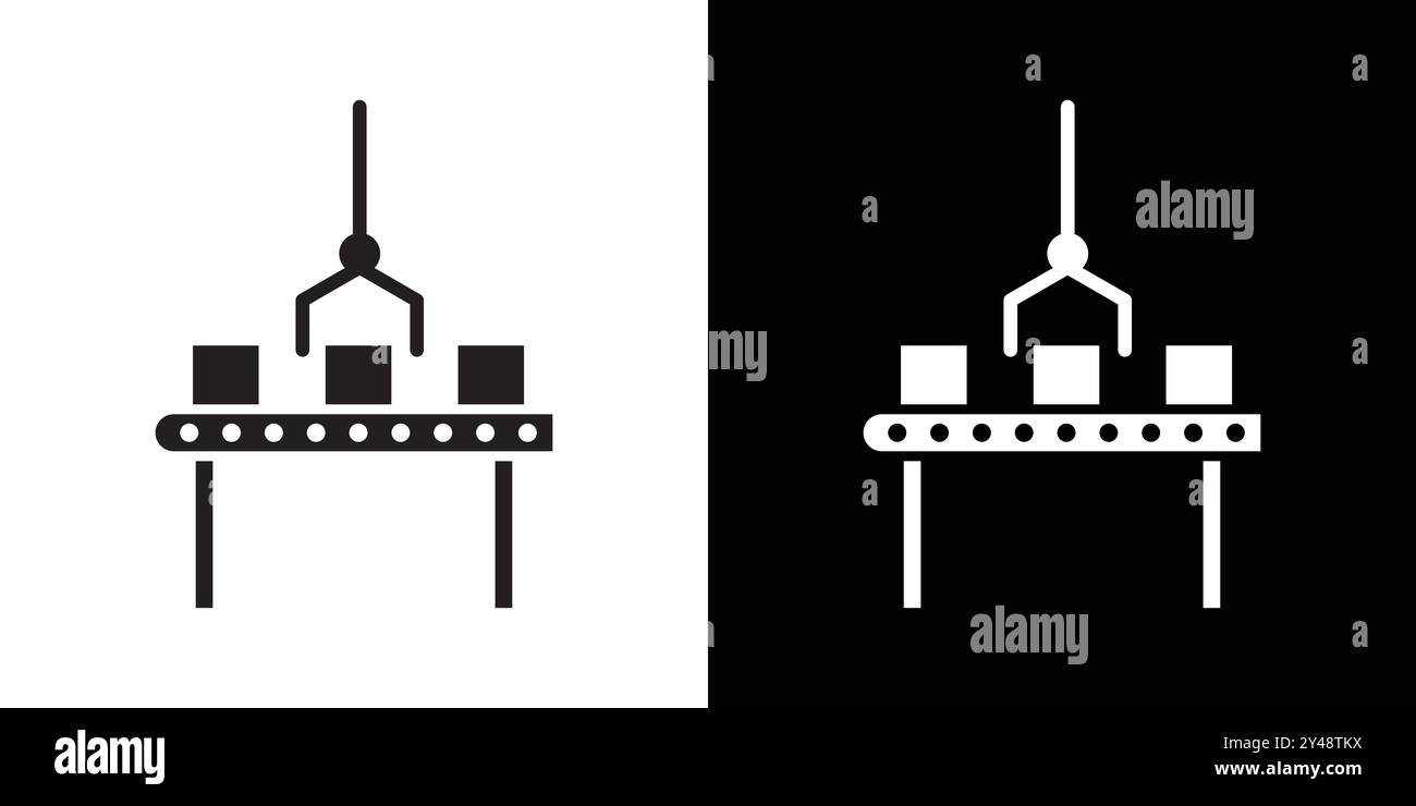 Assembly line icon Black line art vector in black and white outline set ...