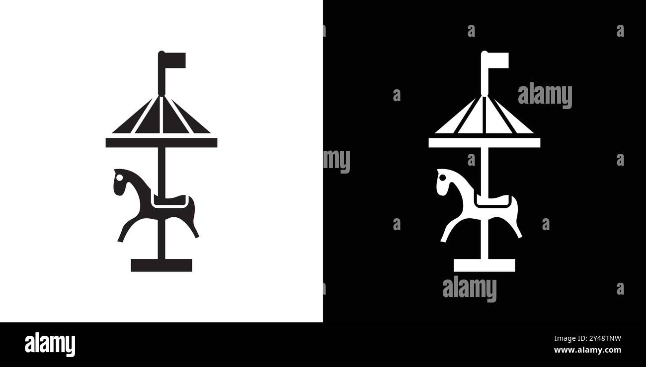 Carousel icon Black line art vector in black and white outline set ...