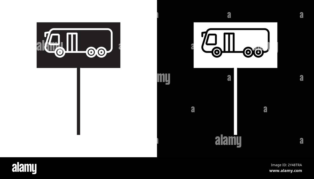 Bus stop stand icon Black line art vector in black and white outline set collection sign Stock ...