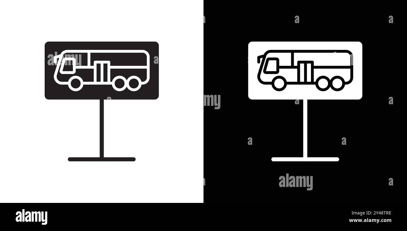 Bus sign icon Black line art vector in black and white outline set ...
