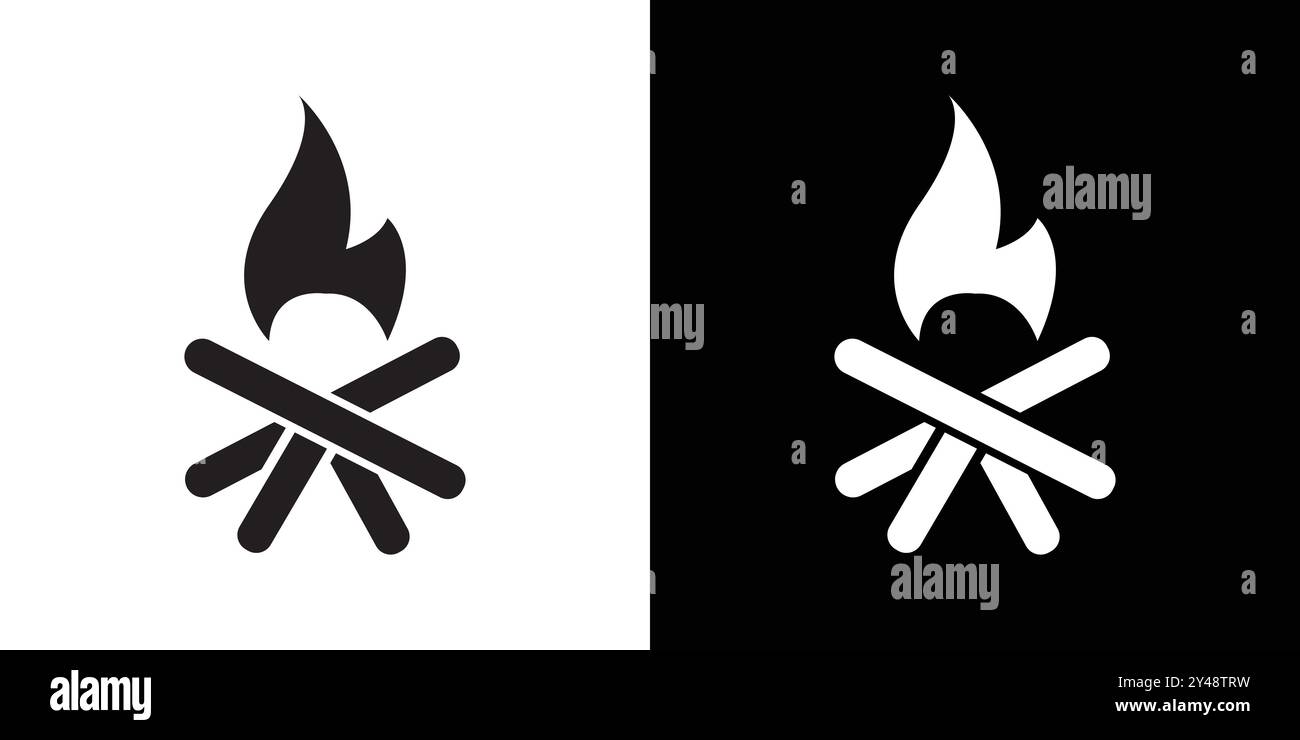 Campfire icon Black line art vector in black and white outline set ...