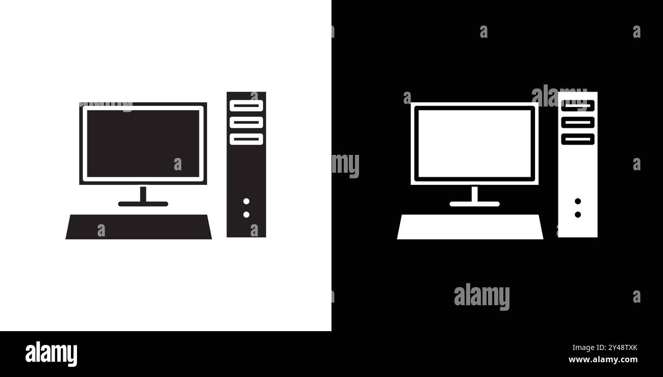 Computer icon Black line art vector in black and white outline set ...
