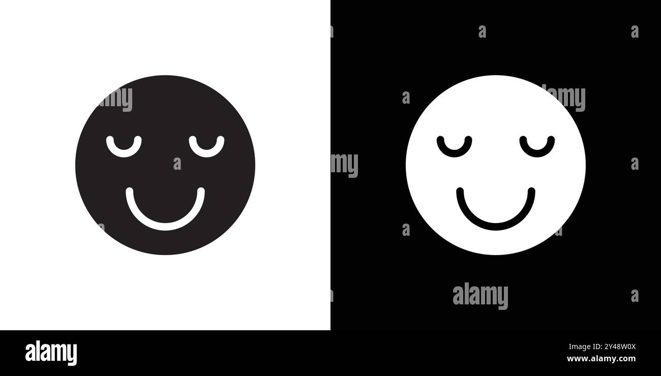 Calm Emoji icon Black line art vector in black and white outline set ...