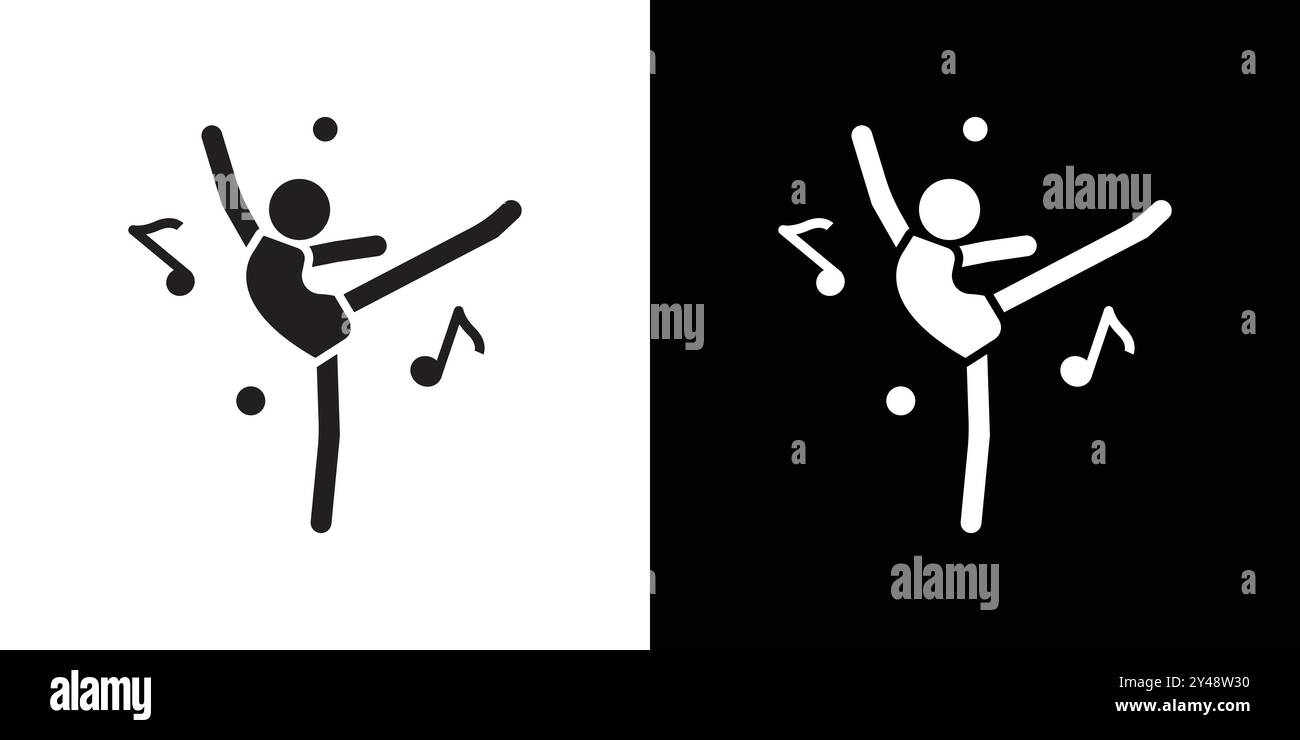 dance icon Black line art vector in black and white outline set ...
