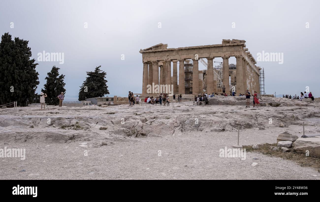 Architectural detail of the Parthenon, a former temple dedicated to the goddess Athena, located ...