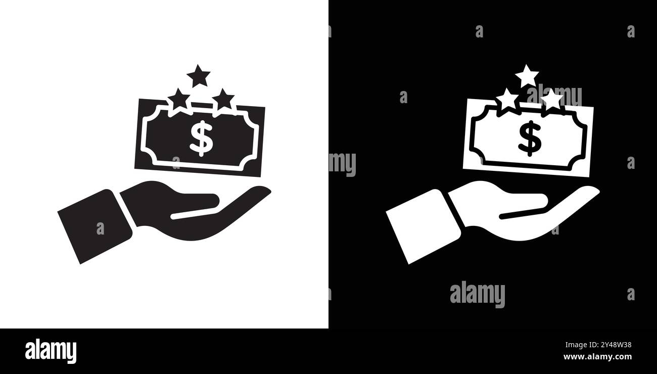 Cash bonus icon Black line art vector in black and white outline set ...