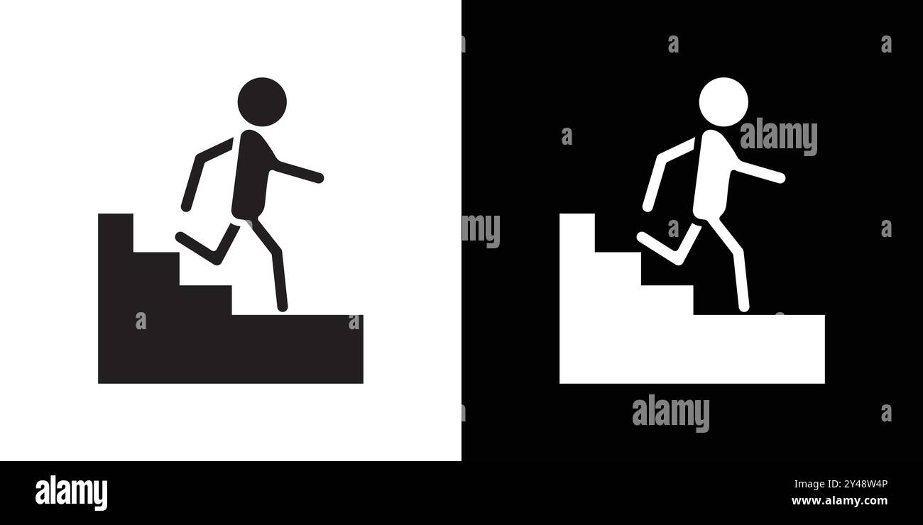 Downstairs icon Black line art vector in black and white outline set ...