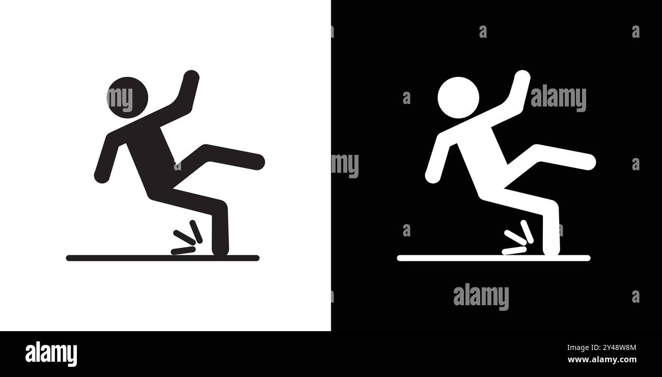 fall accident icon Black line art vector in black and white outline set ...