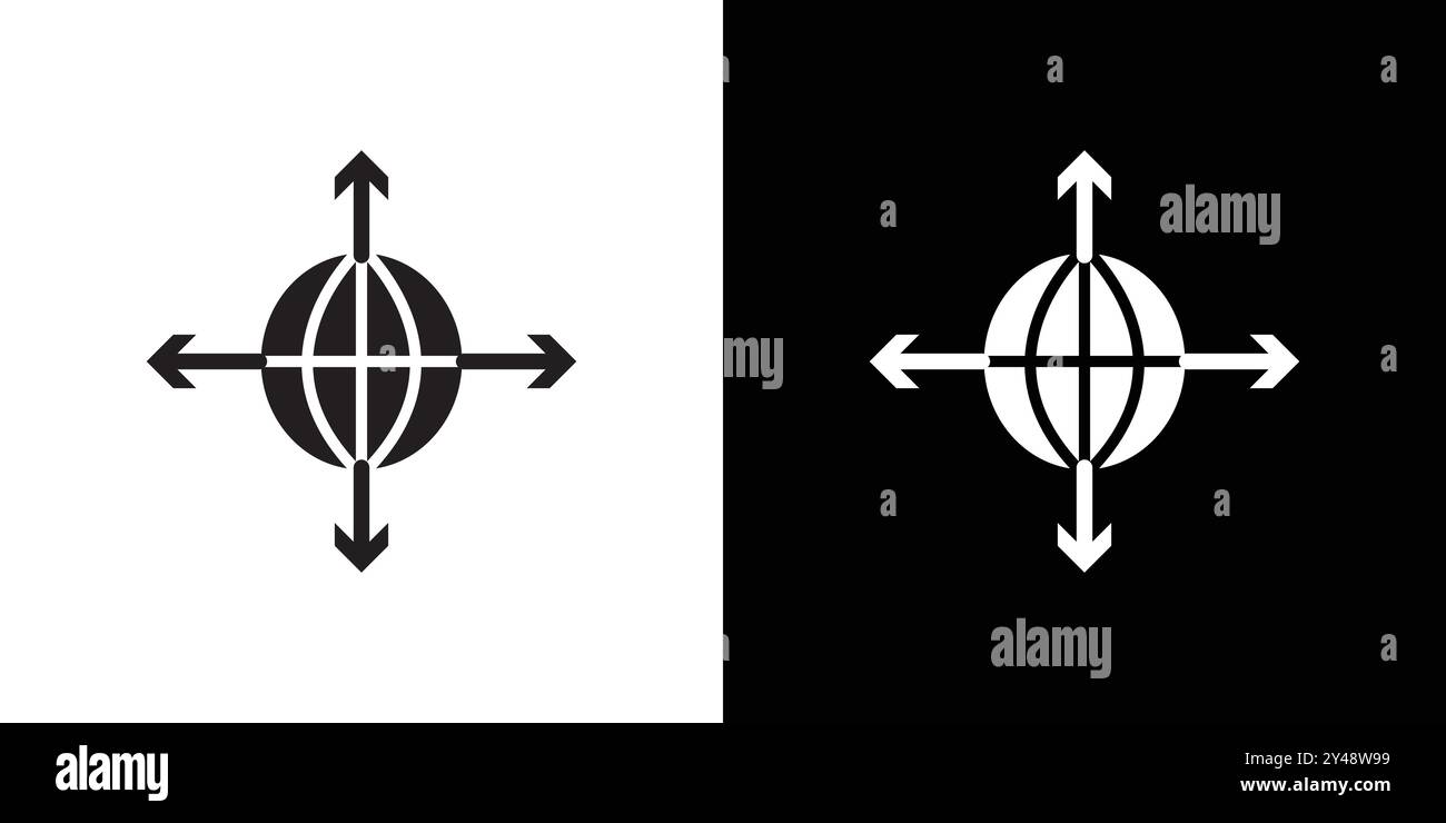 Globalization icon Black line art vector in black and white outline set ...