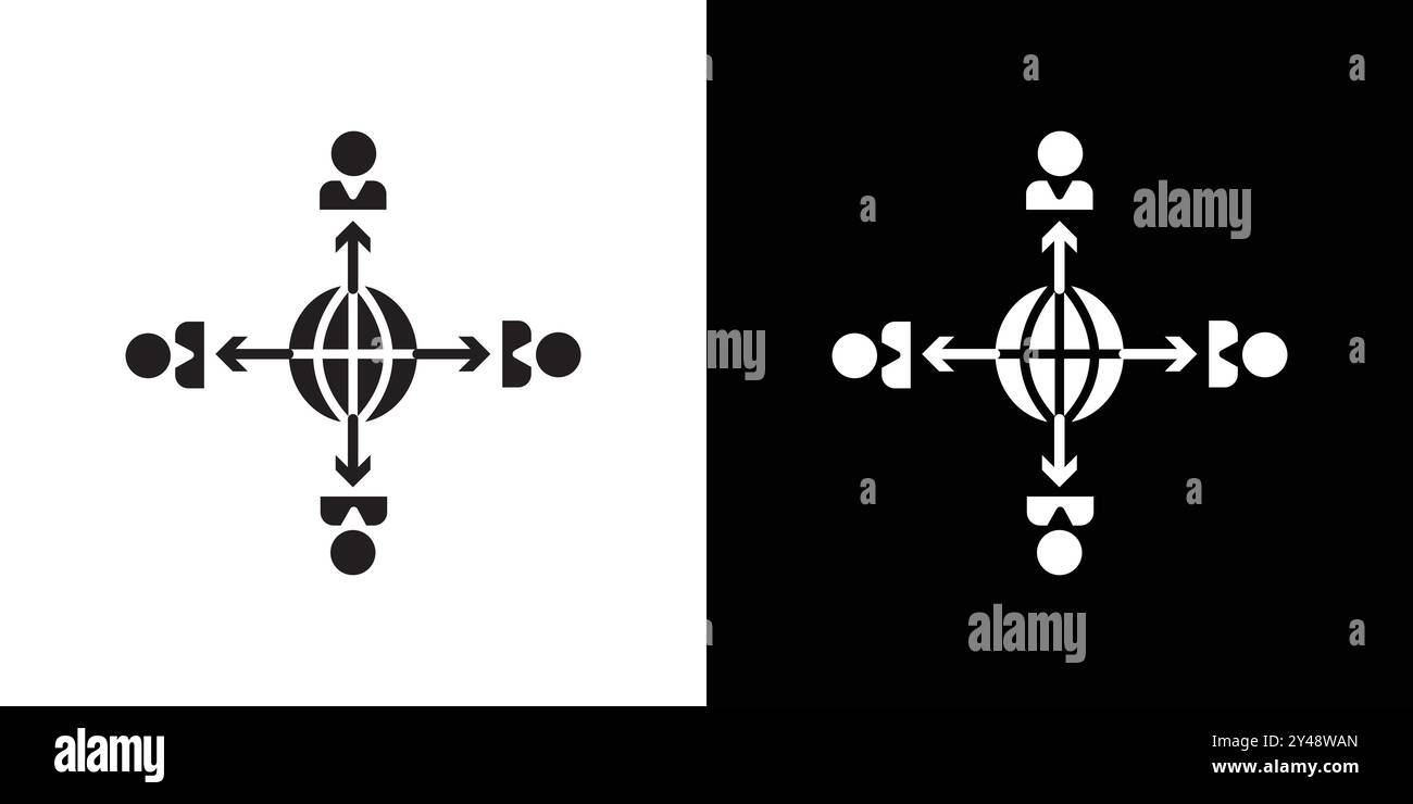 Globalization icon Black line art vector in black and white outline set ...