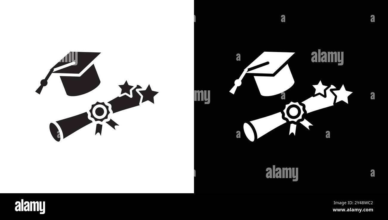 Graduation icon Black line art vector in black and white outline set ...