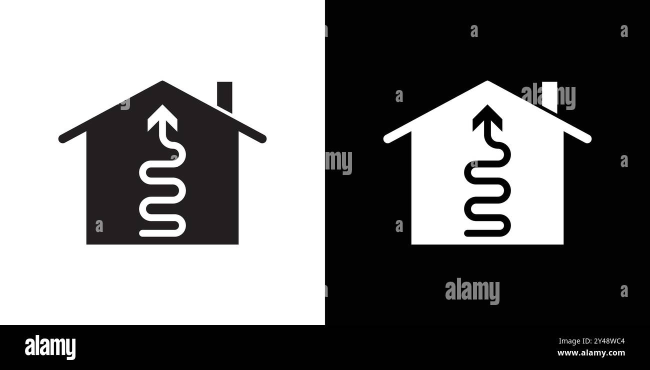 House heating icon Black line art vector in black and white outline set ...