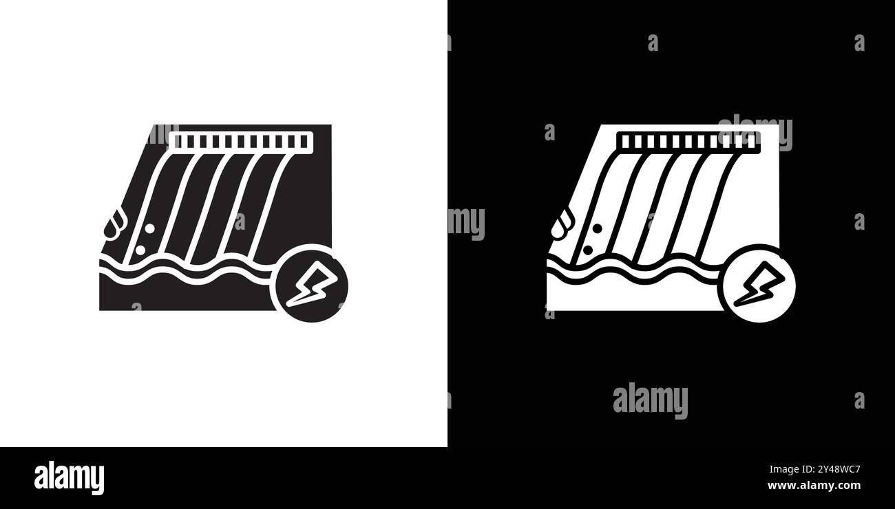 Hydroelectric dam icon Black line art vector in black and white outline ...
