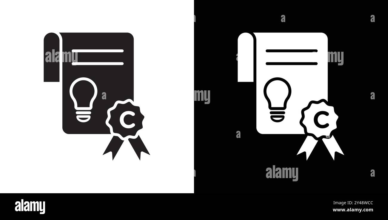 Intellectual property and copyright icon Black line art vector in black ...