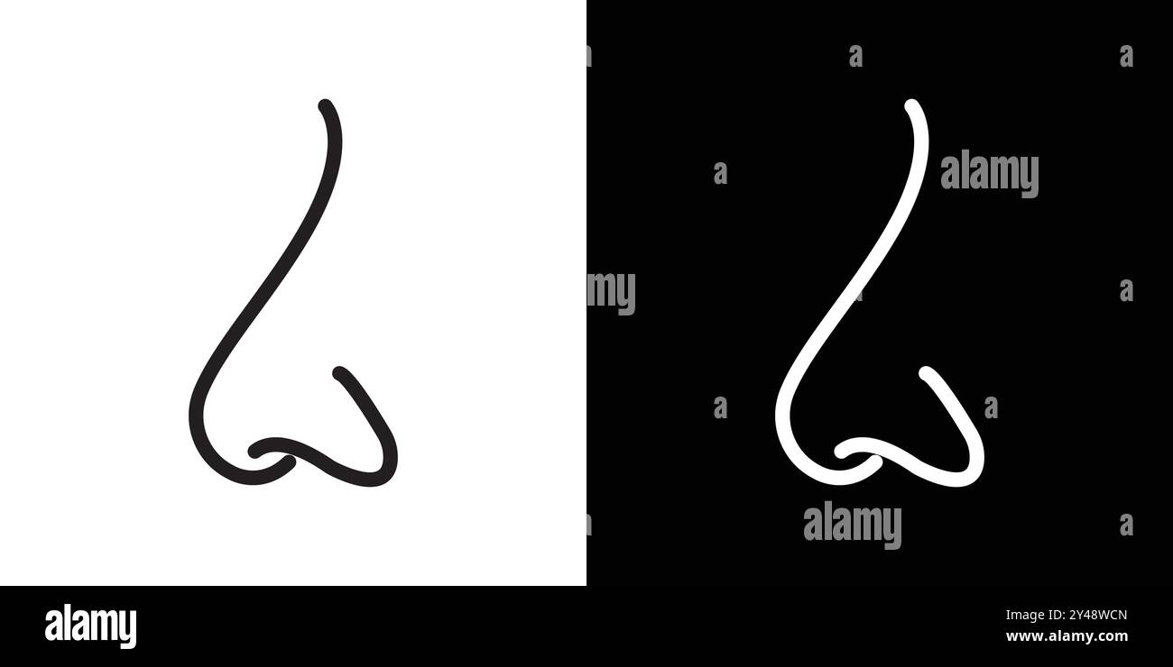 Human nose icon Black line art vector in black and white outline set ...
