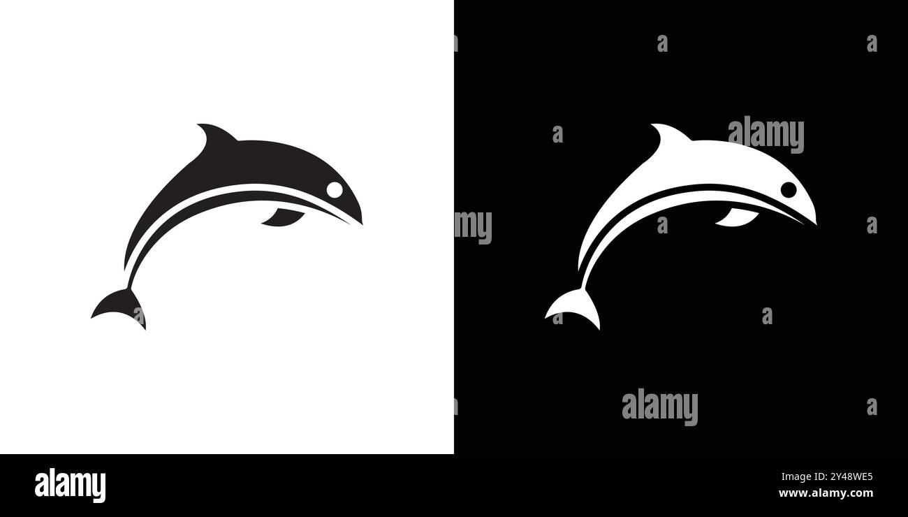 Dolphin icon Black line art vector in black and white outline set ...
