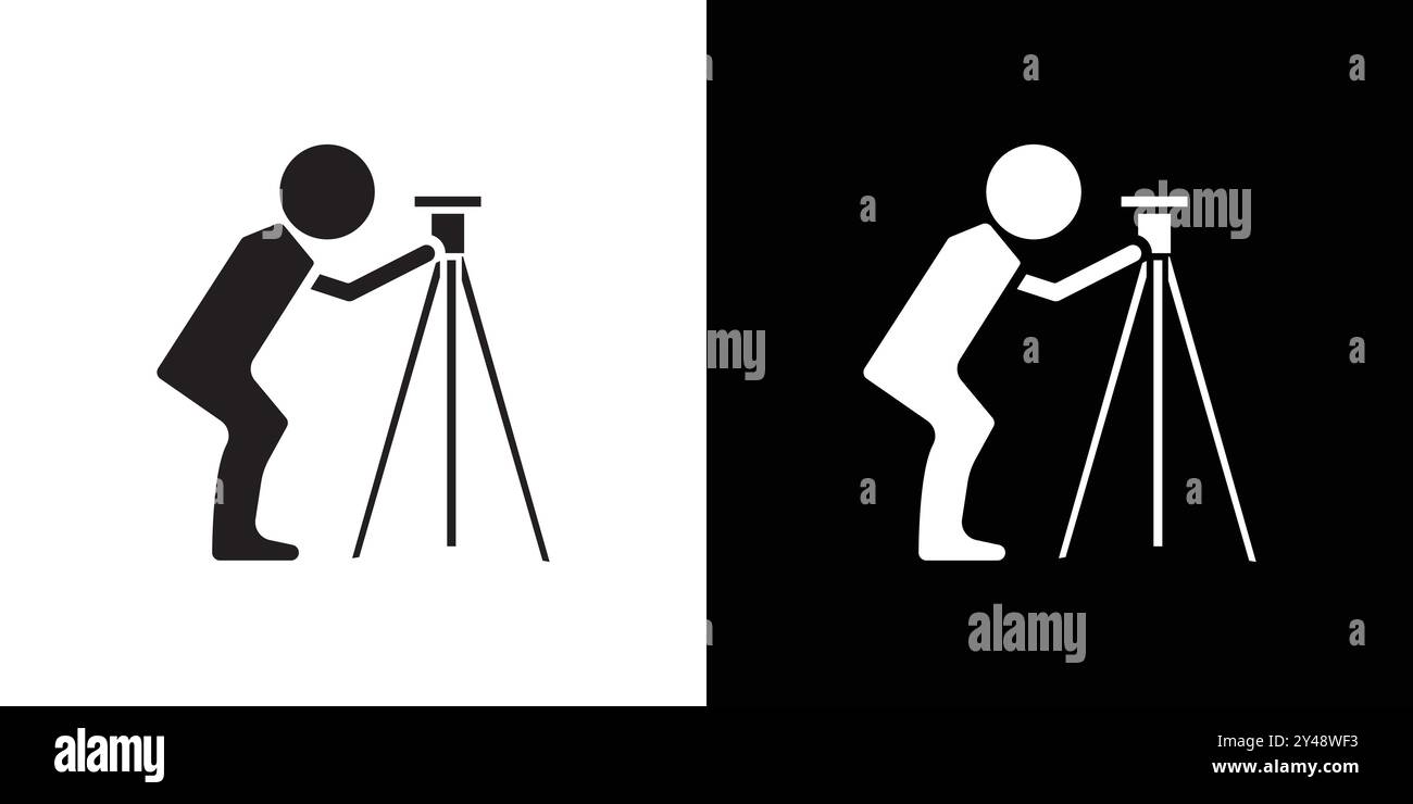 land surveyor icon Black line art vector in black and white outline set ...