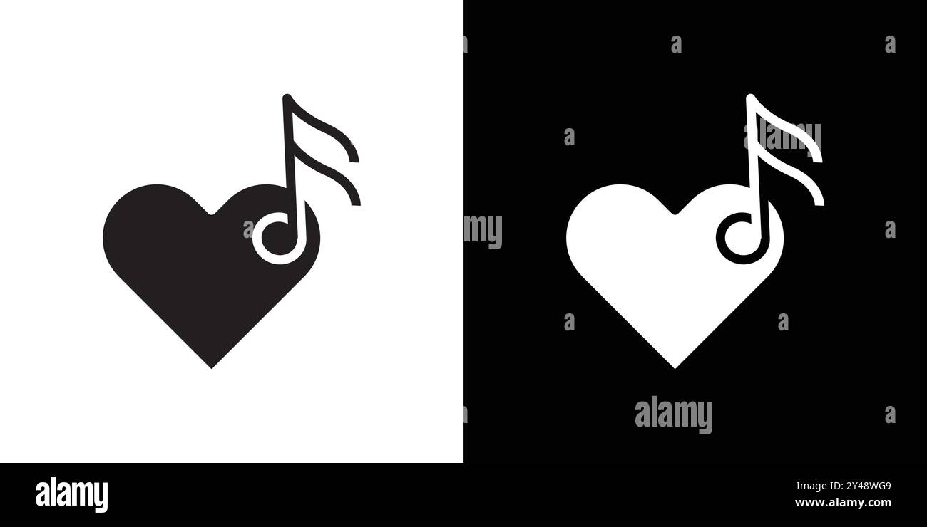 Heard heart note icon Black line art vector in black and white outline ...