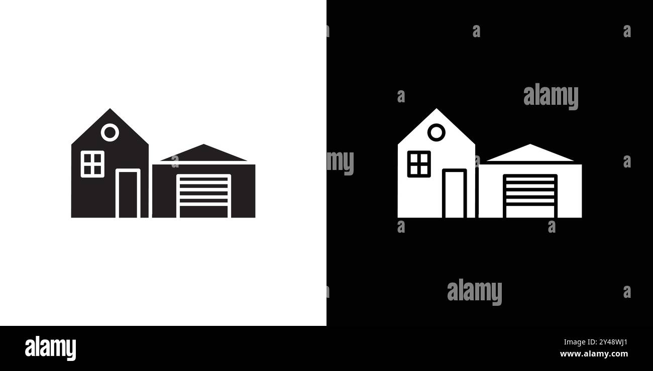 house with garage icon Black line art vector in black and white outline set collection sign ...