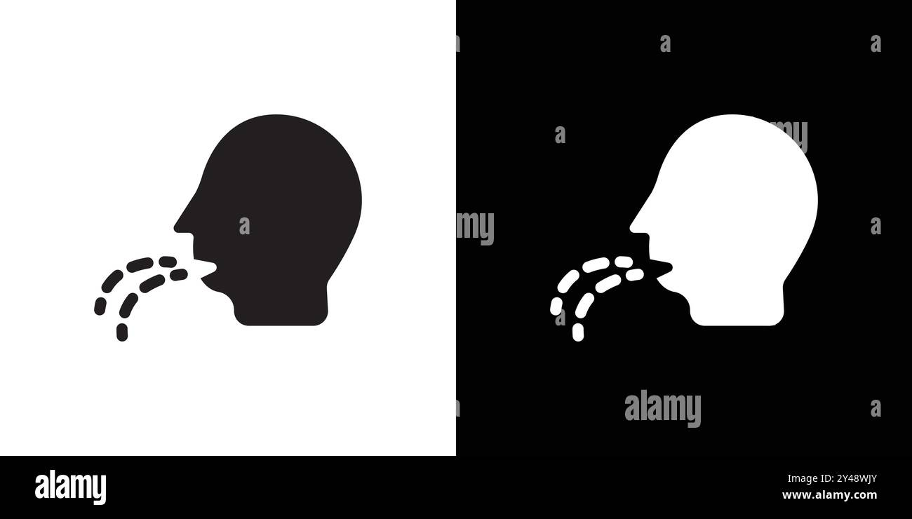 man coughs icon Black line art vector in black and white outline set ...