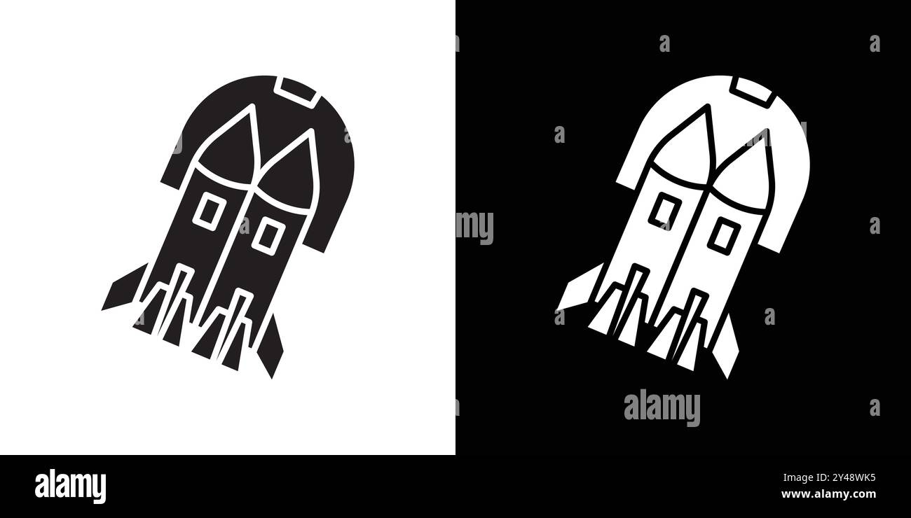 Jet pack icon Black line art vector in black and white outline set ...