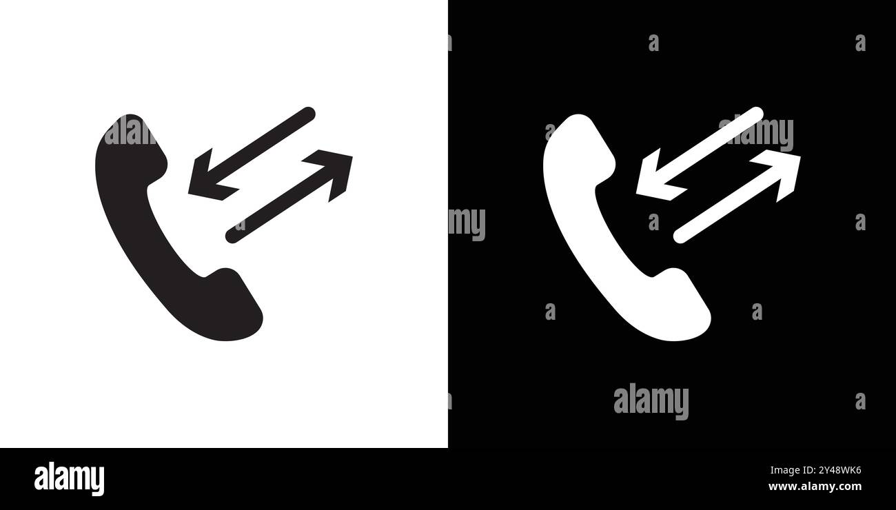 incoming outgoing calls icon Black line art vector in black and white ...