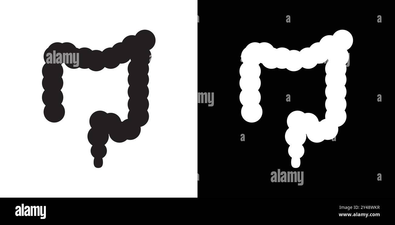 Large intestine icon Black line art vector in black and white outline ...
