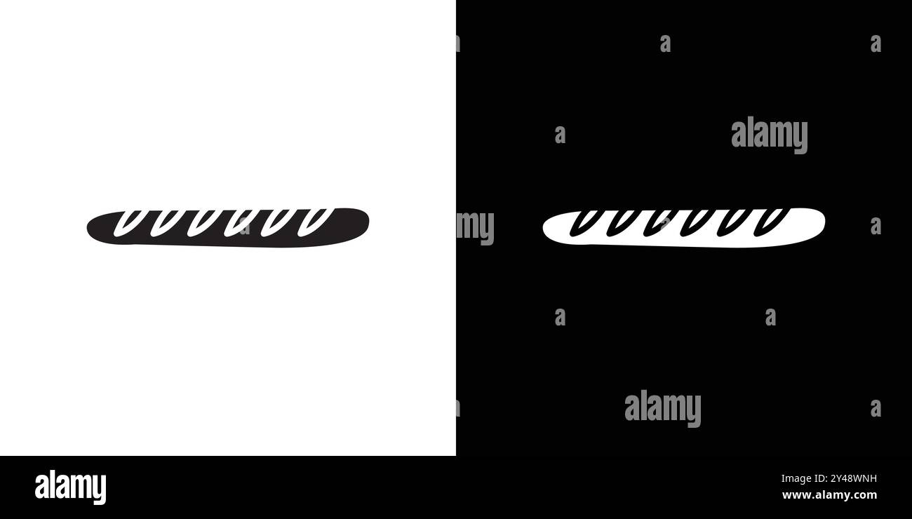 French bread icon Black line art vector in black and white outline set ...