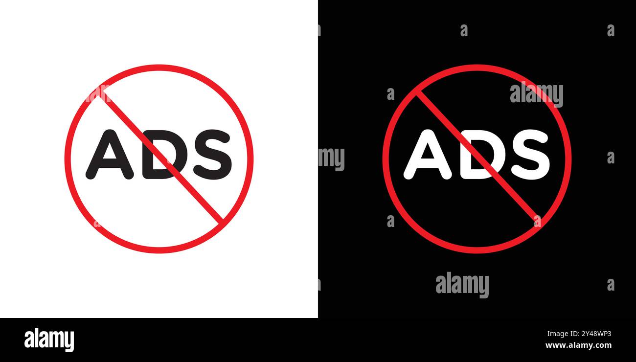 No ads icon Black line art vector in black and white outline set ...