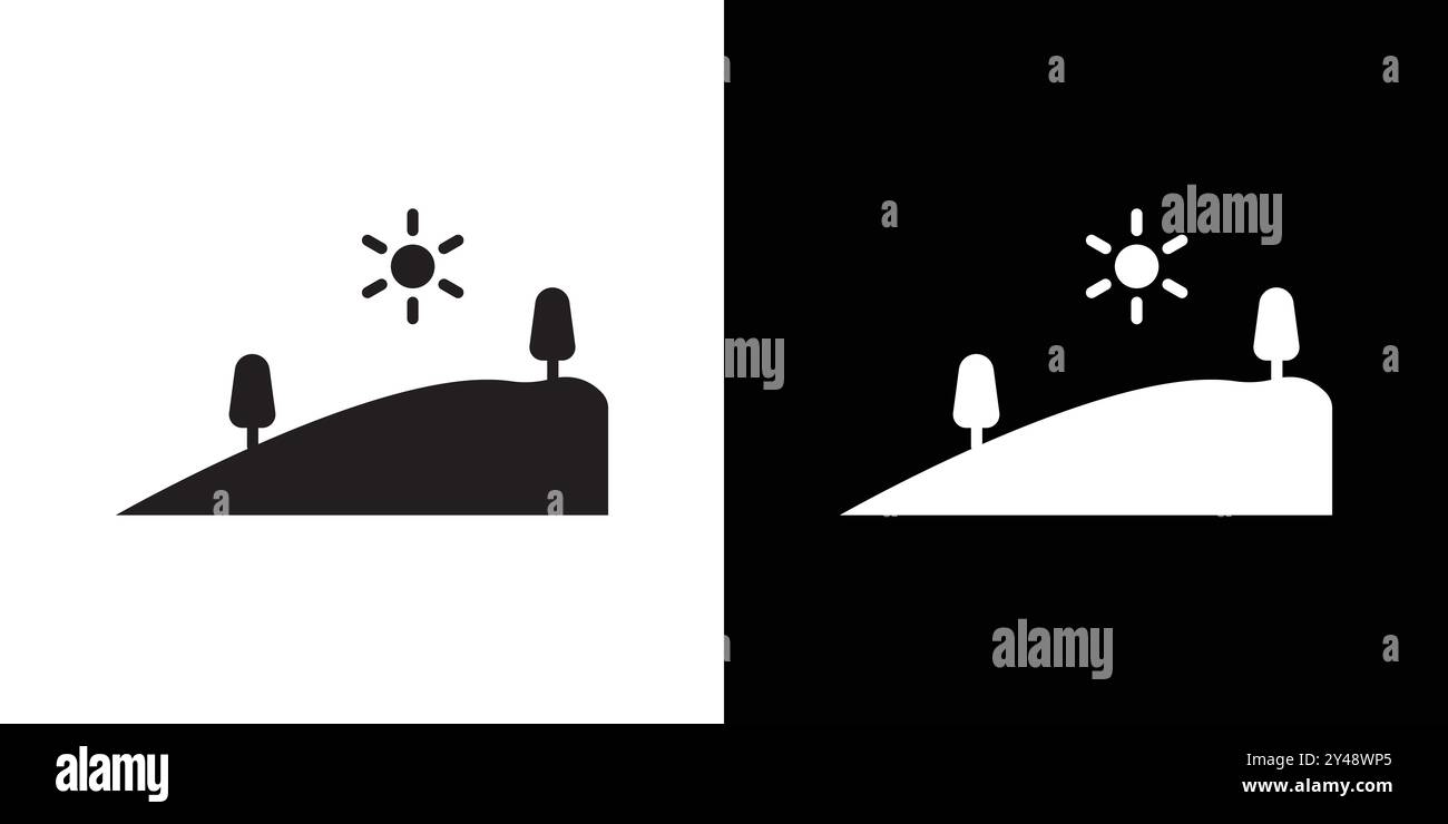 hills icon Black line art vector in black and white outline set ...
