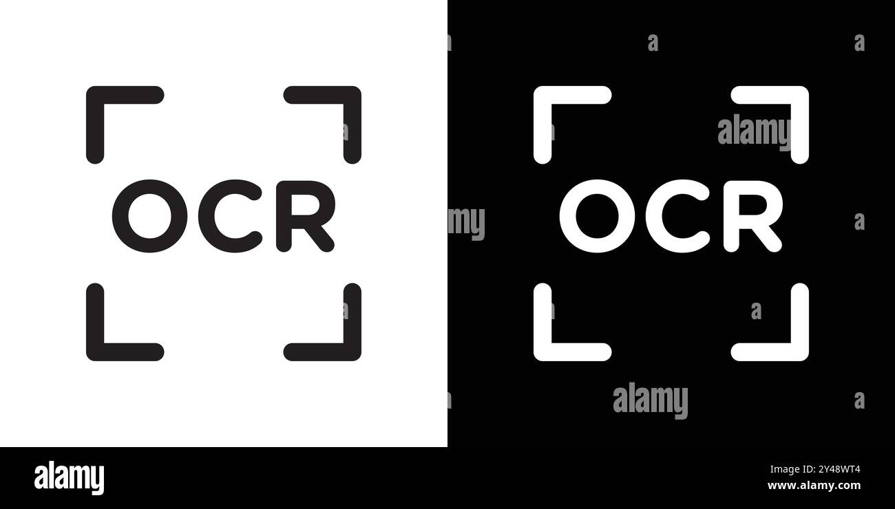 OCR icon Black line art vector in black and white outline set ...
