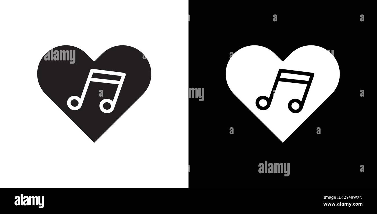 Heard heart note icon Black line art vector in black and white outline ...