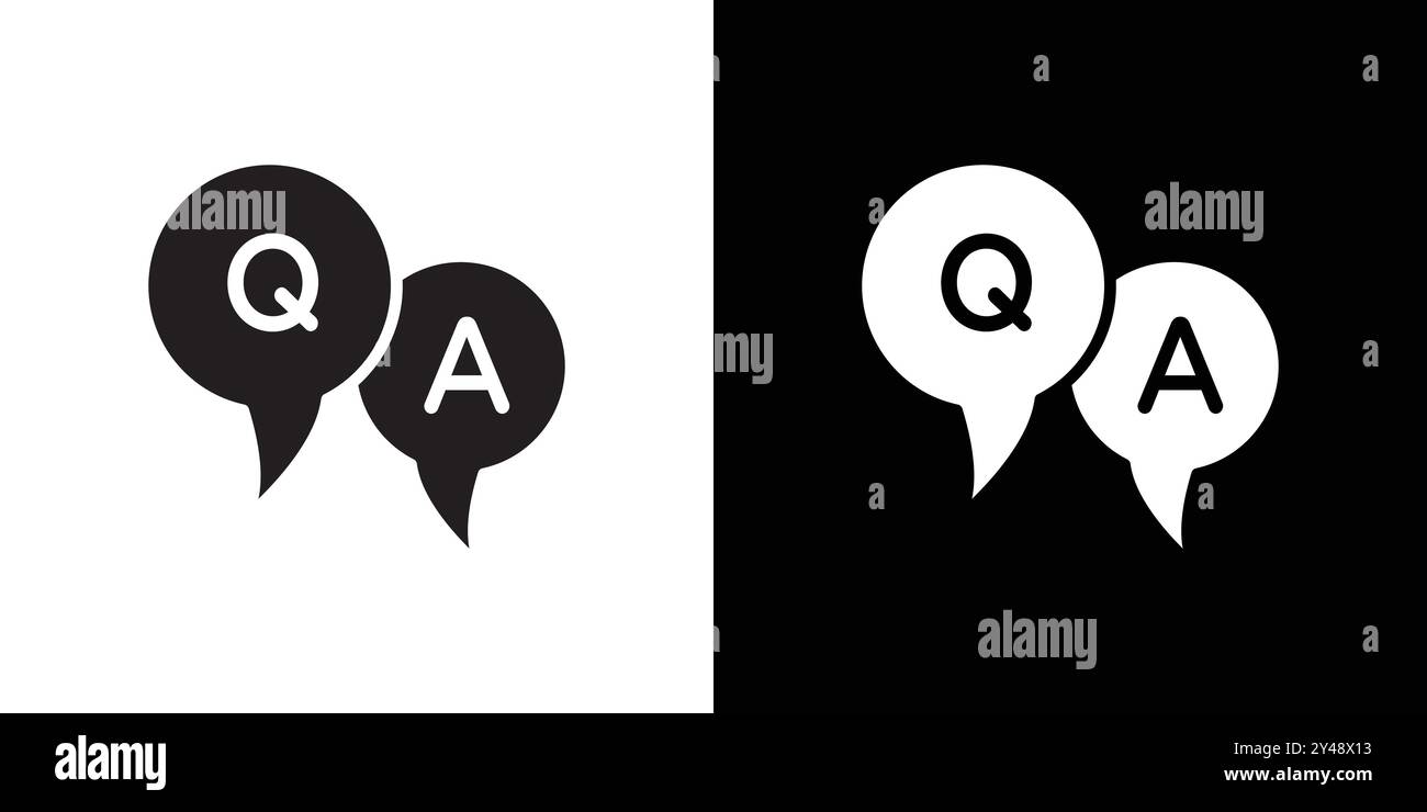 Questions and answers icon Black line art vector in black and white outline set collection sign ...