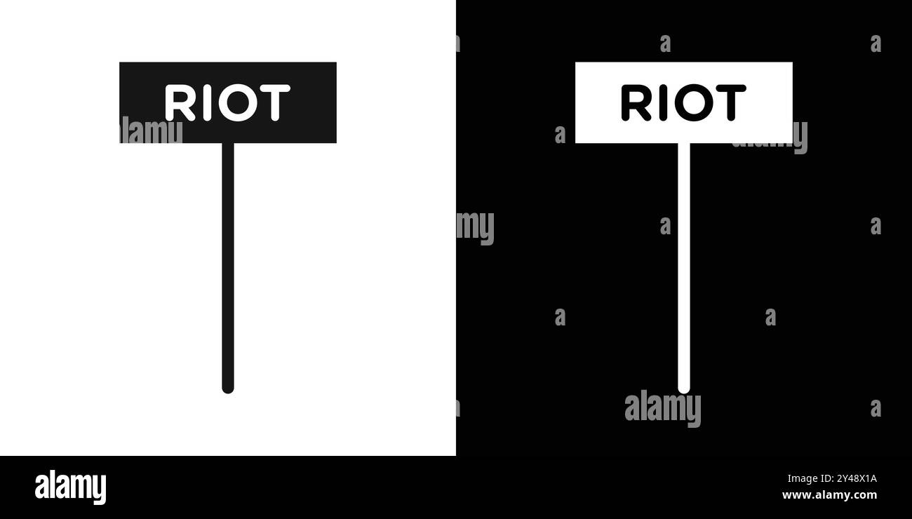 Riot sign icon Black line art vector in black and white outline set ...