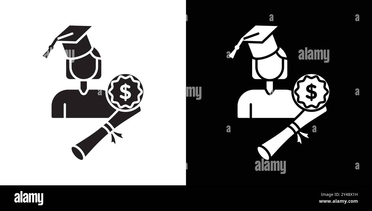Scholarship icon Black line art vector in black and white outline set ...