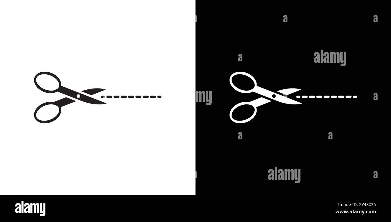 Scissors trim cut icon Black line art vector in black and white outline ...