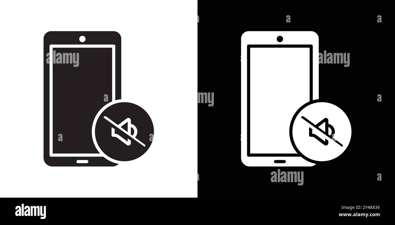 silent phone icon Black line art vector in black and white outline set ...