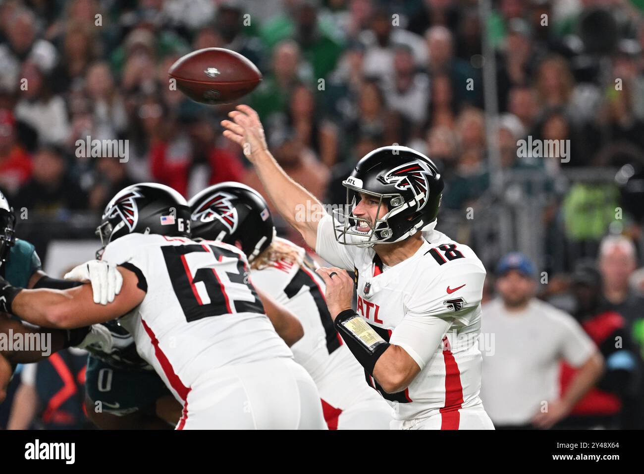 September 16, 2024: Atlanta Falcons quarterback Kirk Cousins (18) throws a pass against the ...