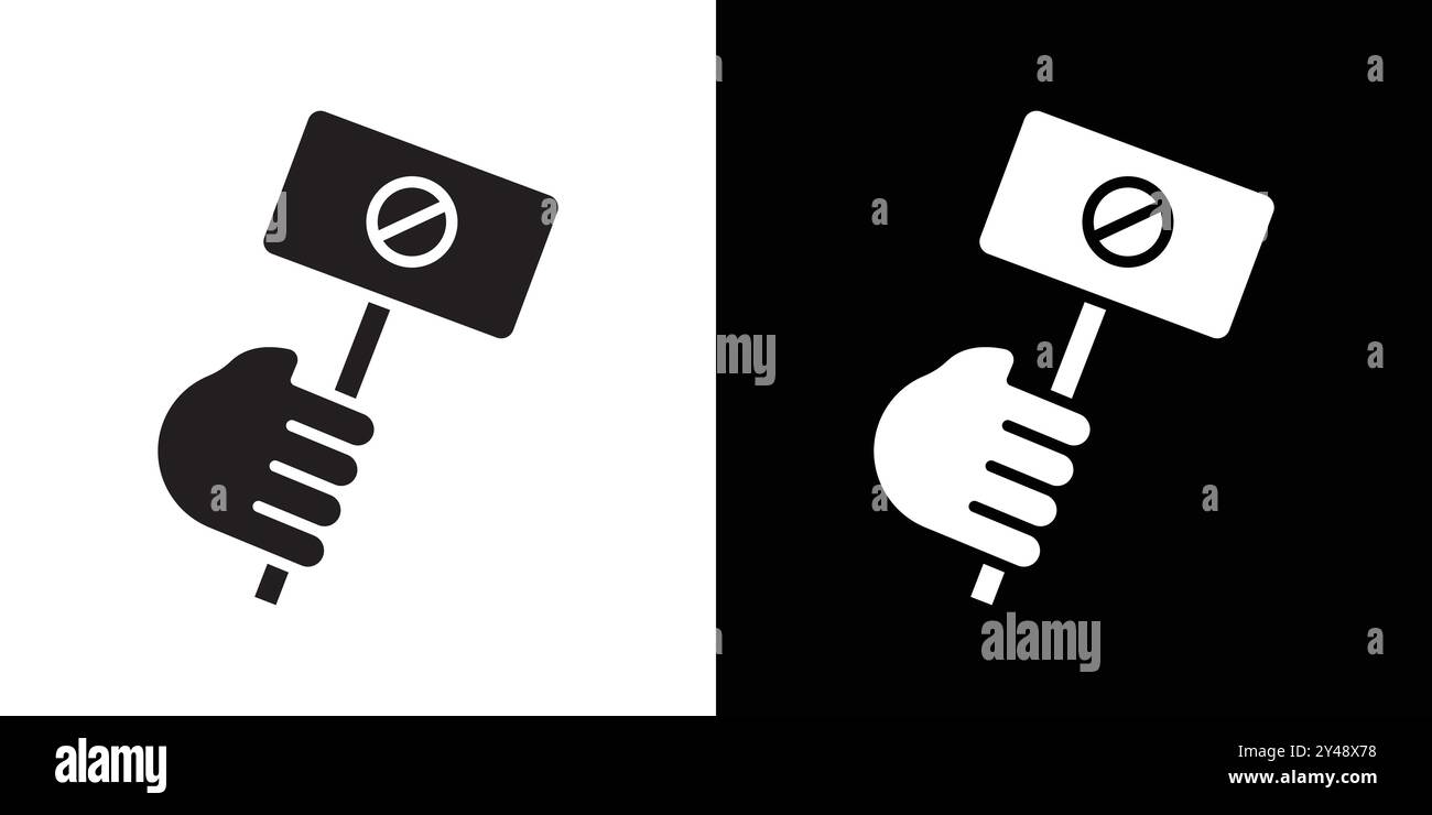 Protest banner in hand icon Black line art vector in black and white ...